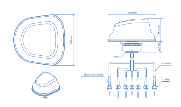 Teltonika 5G LTE Combo MIMO/GNSS/Dual-Band Wi-Fi Rooftop Antenna ...